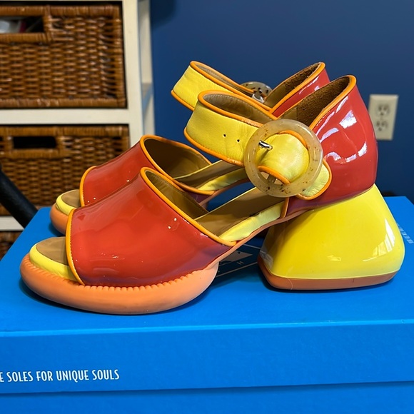 John Fluevog | Shoes | Fluevog Ftrip Sandals In Yellow Orange | Poshmark